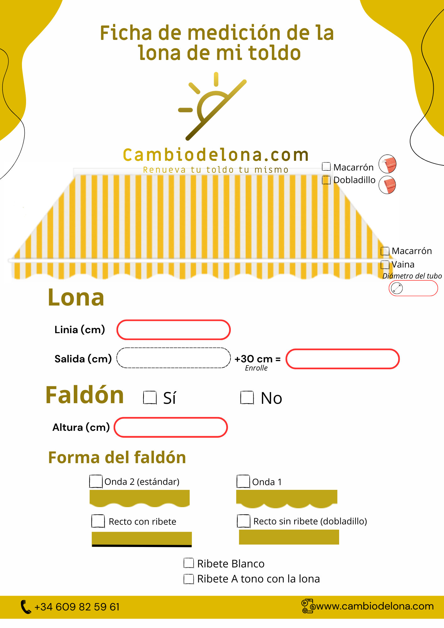 Fiche de prise de mesures de la toile de mon store banne